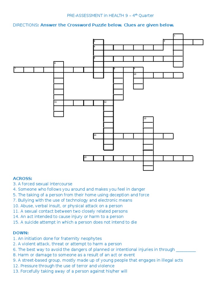 Crossword Health 9 4th Q | PDF