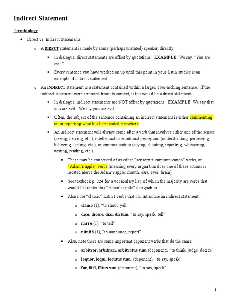 Rules and Examples of Indirect Statement in Latin | PDF | Verb ... Rules and Examples of Indirect Statement in Latin | PDF | Verb ...
