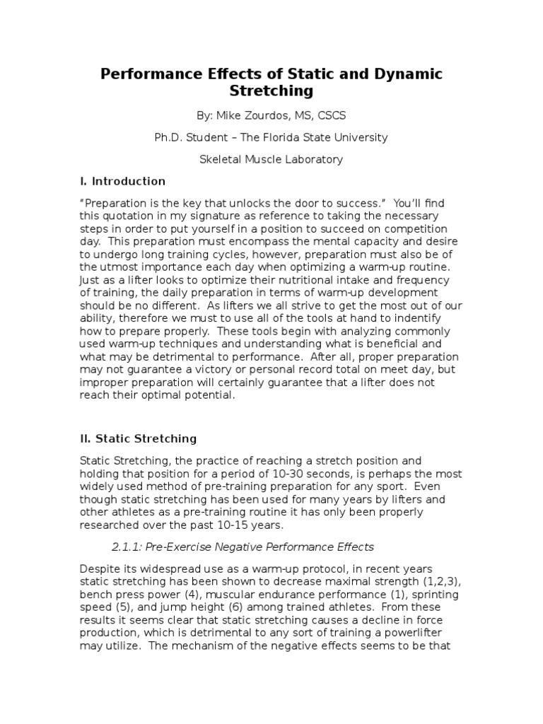 Performance Effects of Static and Dynamic Stretching | PDF | Muscle ...