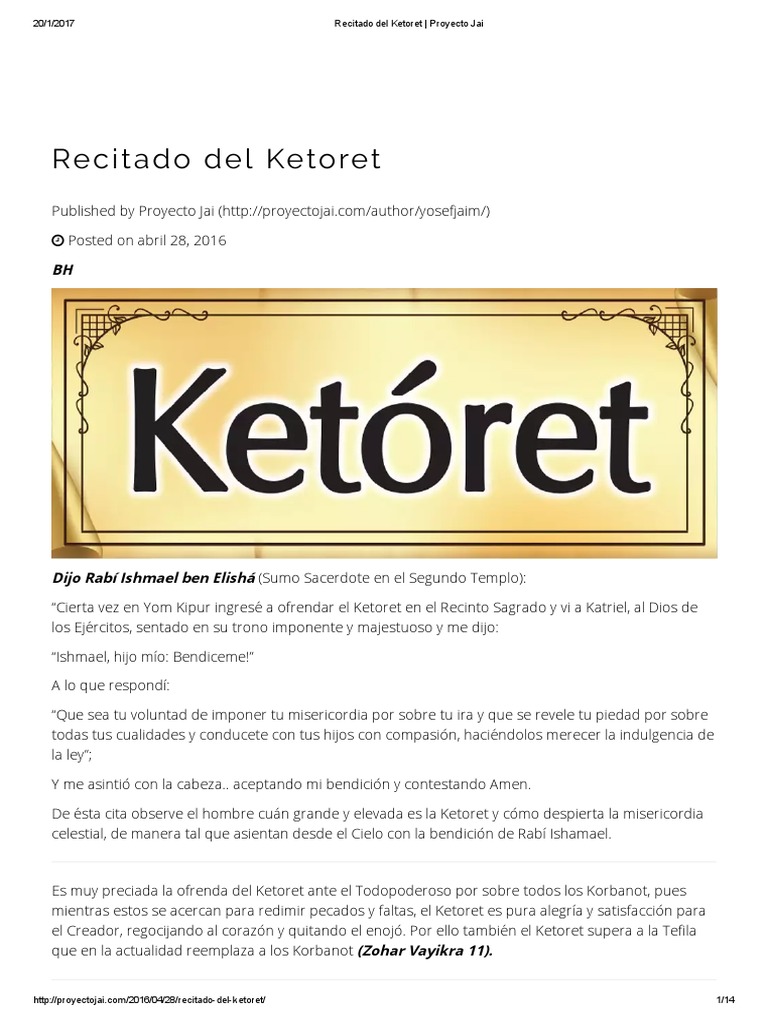 Recitado Del Ketoret | Creencia religiosa y doctrina | Judios y ...