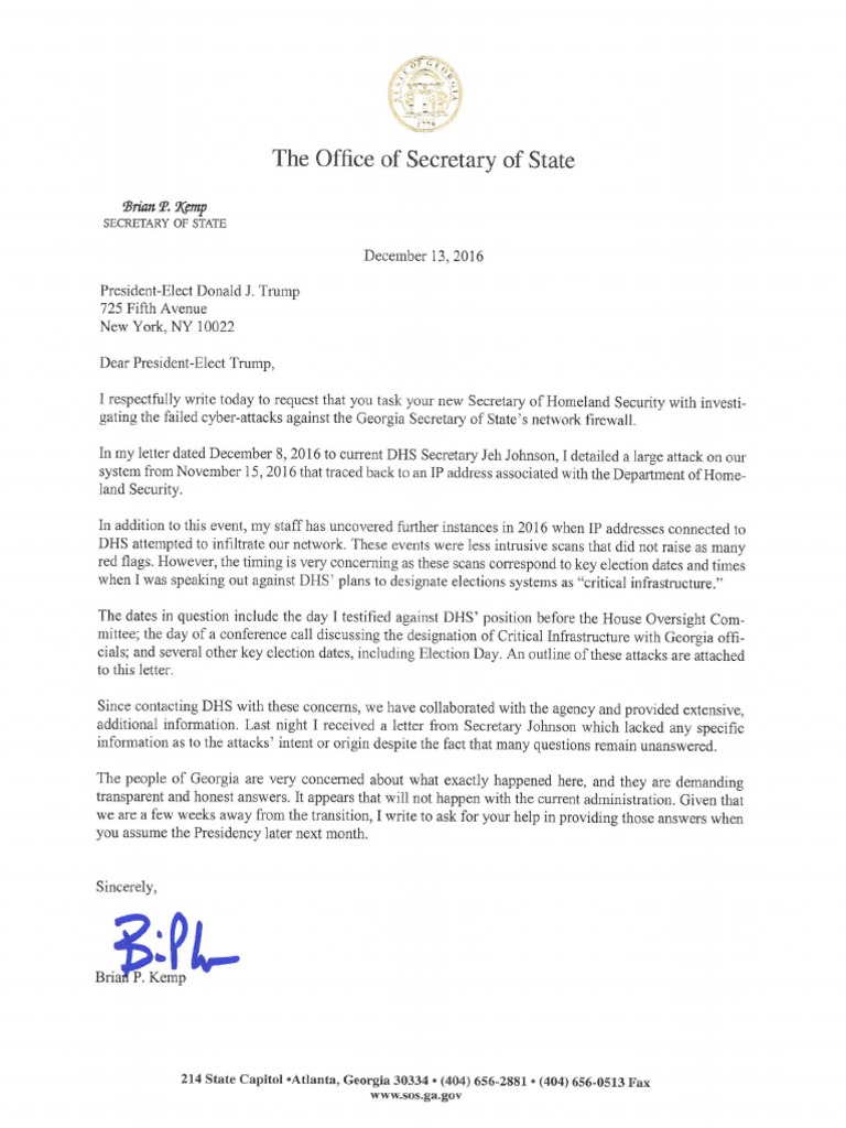 Letter to President-Elect Trump