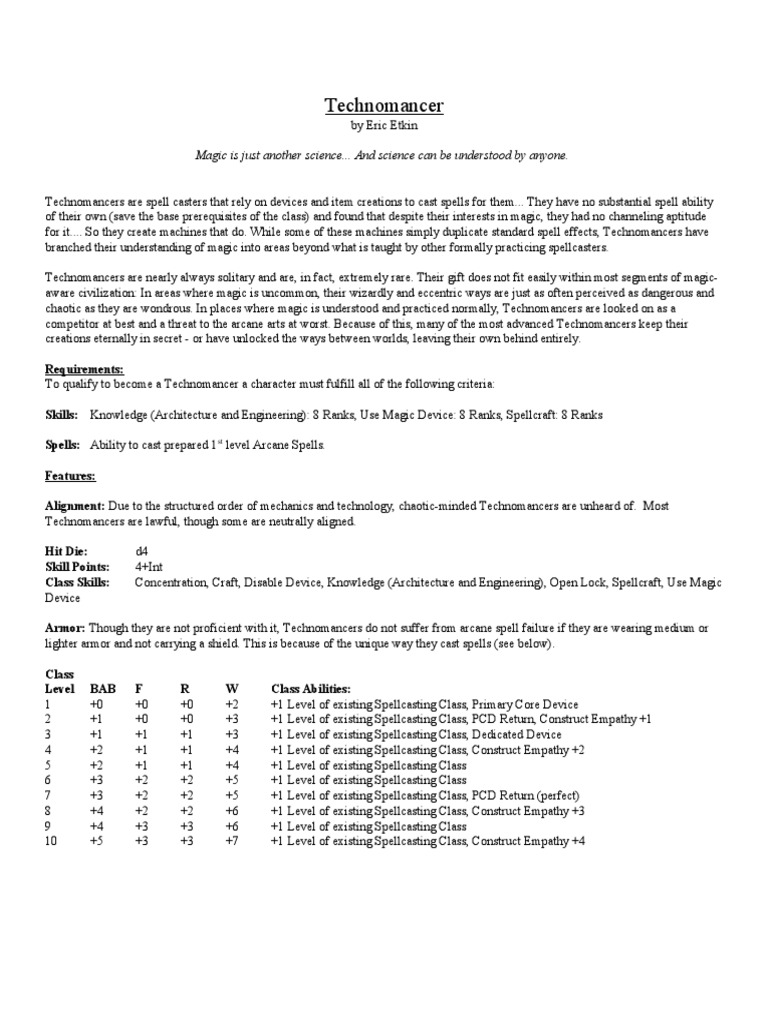 The Technomancer: A Class for Magic-Users Who Rely on Devices and ...
