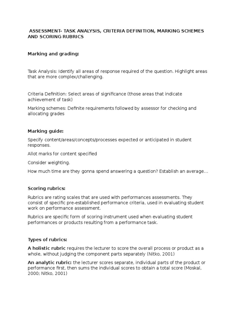 Understanding Marking Rubrics and Schemes | PDF | Rubric (Academic ...