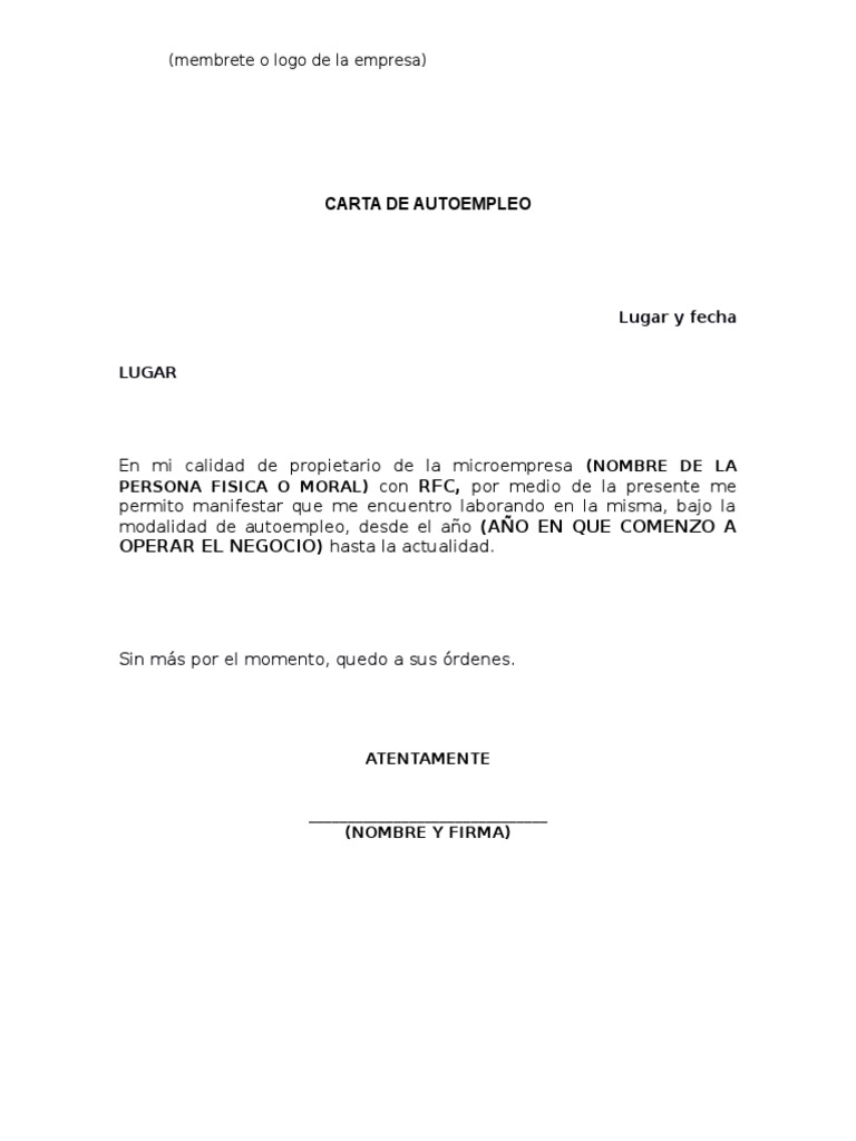 Machote de Carta de Autoempleo