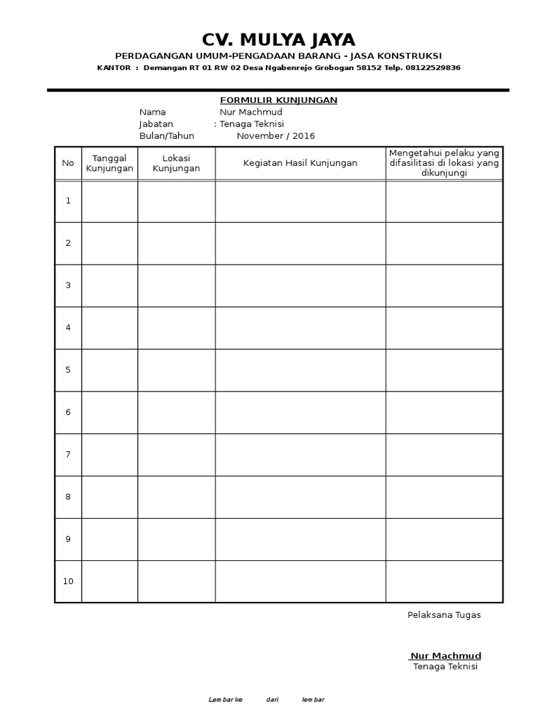 Form Kunjungan | PDF