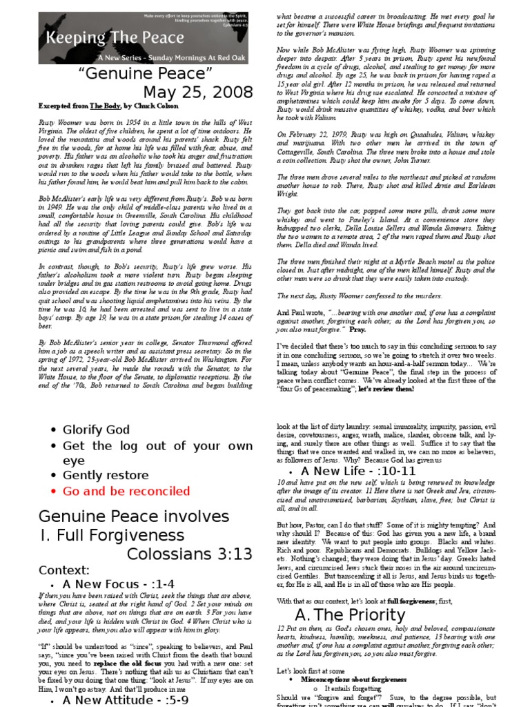 Genuine Peace: Forgiveness Insights | PDF | Forgiveness | Repentance