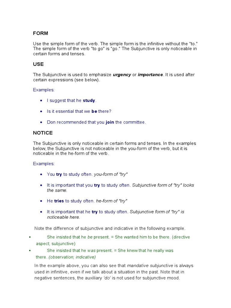 You-Form of "Try" Subjunctive Form of "Try" Looks The Same. He-Form of ...