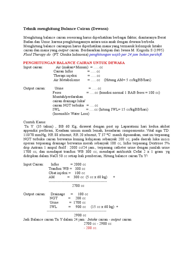 Tehnik Menghitung Balance Cairan (Dewasa) : Fluid Therapy Do (PT ...