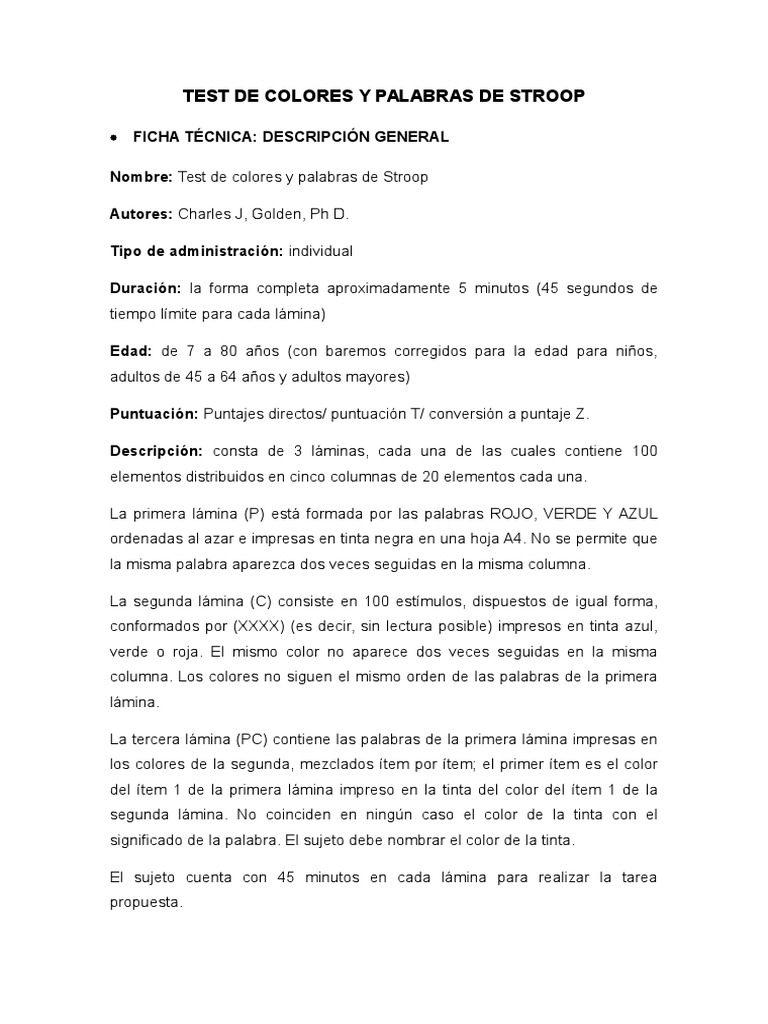 Test de Colores y Palabras de Stroop