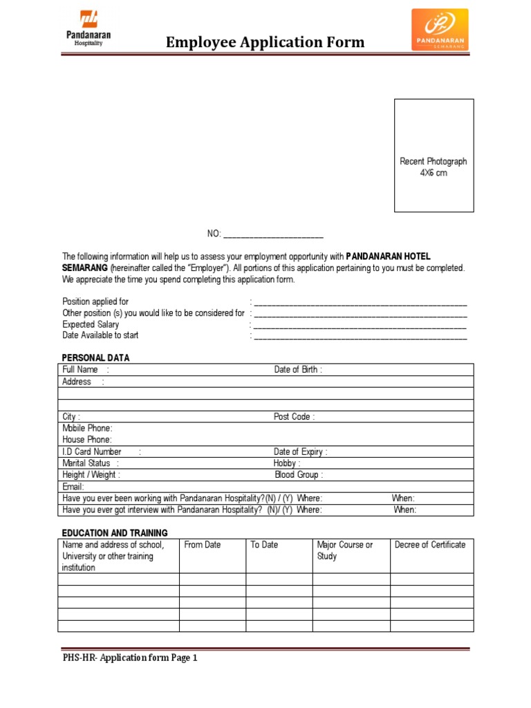 Application Form PHS | PDF | Employment | Wellness