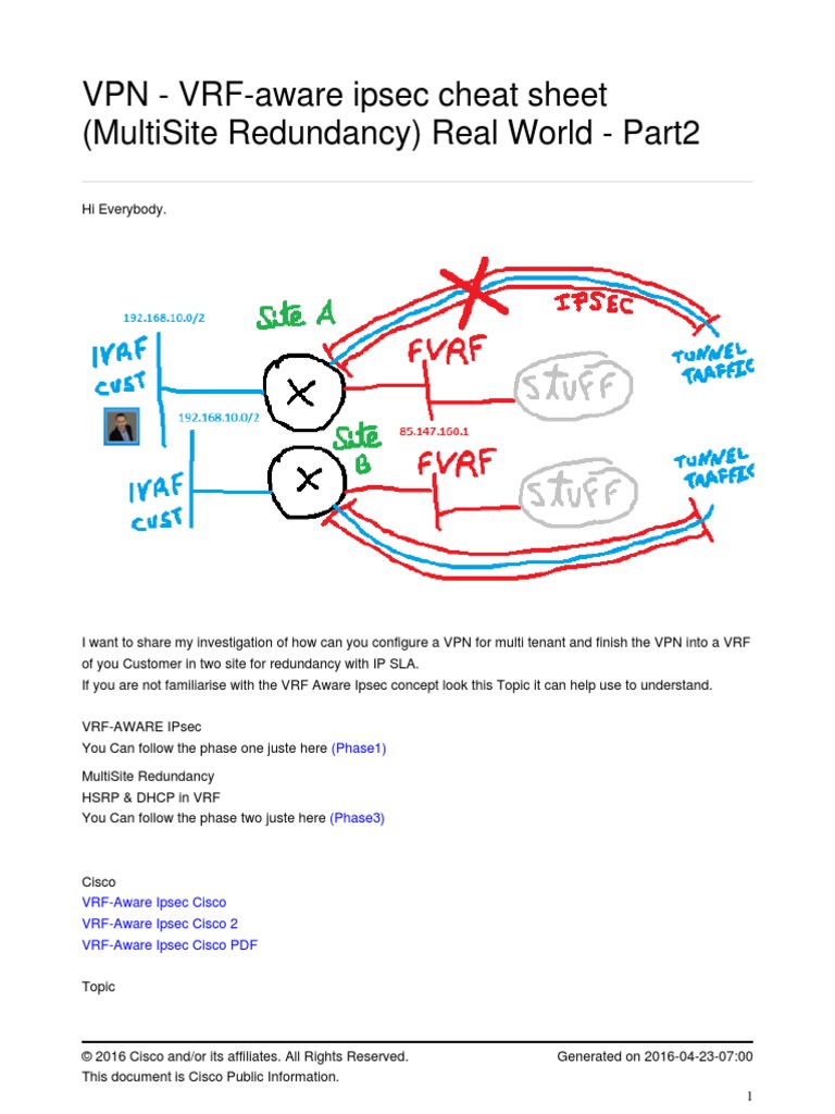 VPN - Vrf-Aware Ipsec Cheat Sheet (Multisite Redundancy) Real World ...