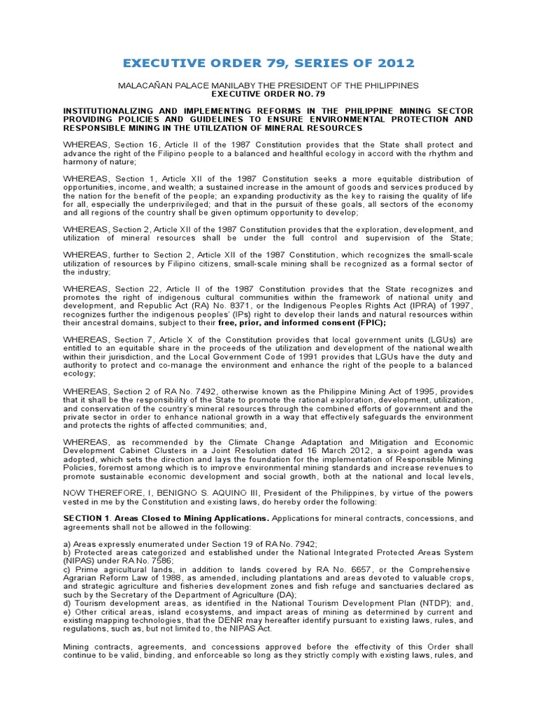 Executive Order 79 | PDF | Mining | Environmental Impact Assessment