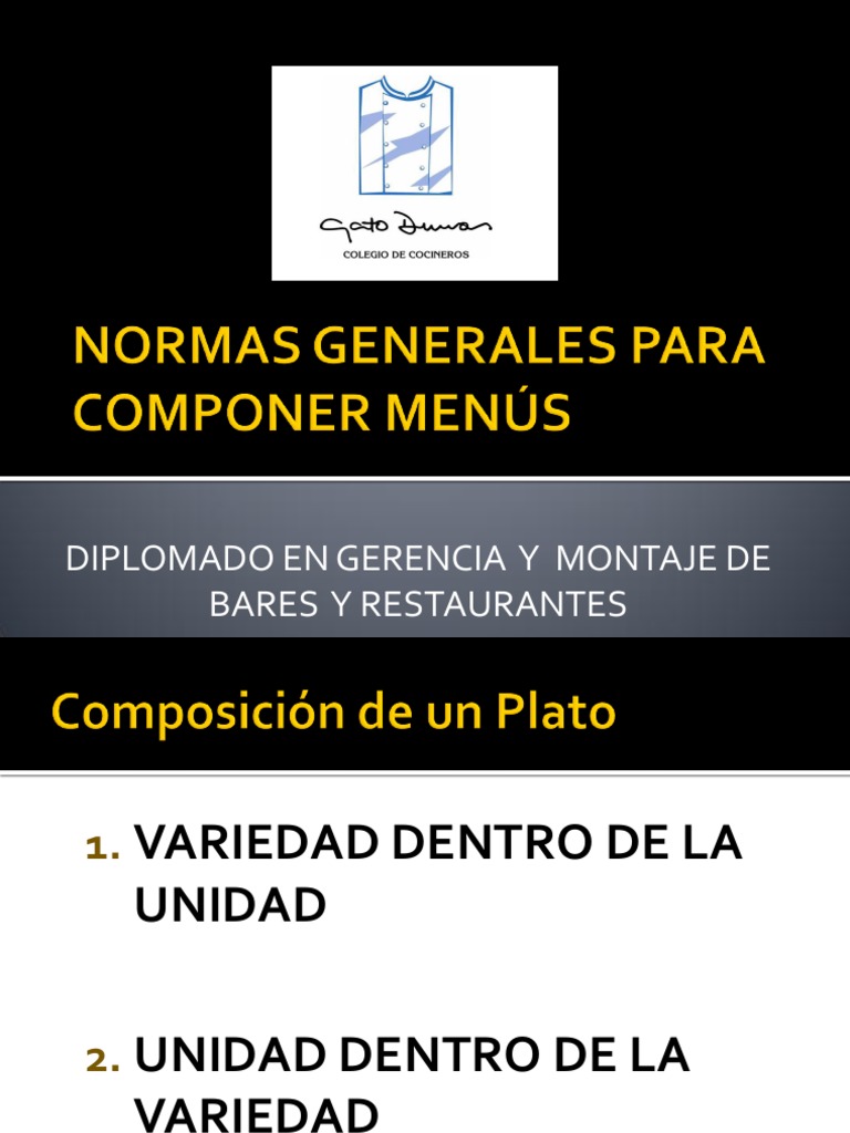Normas Generales Para Componer Menús | PDF | Preparación de comida y ...