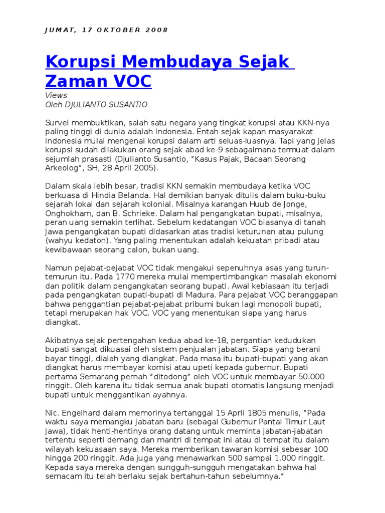 Korupsi Membudaya Sejak Zaman VOC | PDF