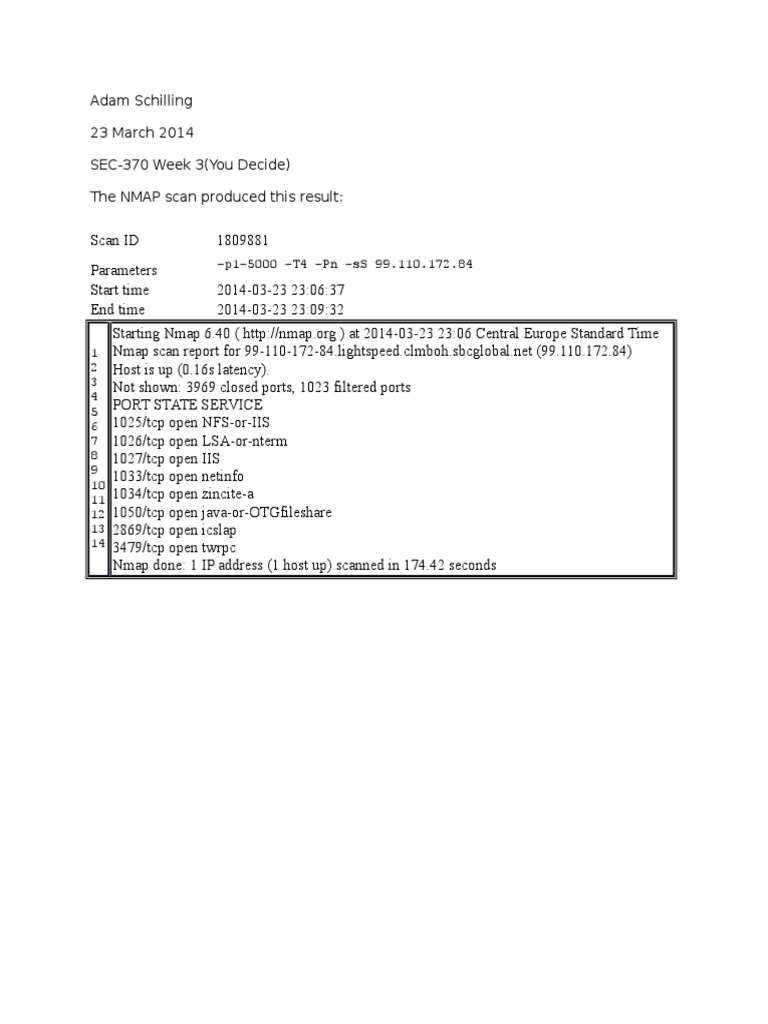 Adam Schilling 23 March 2014 SEC-370 Week 3 (You Decide) The NMAP Scan ...