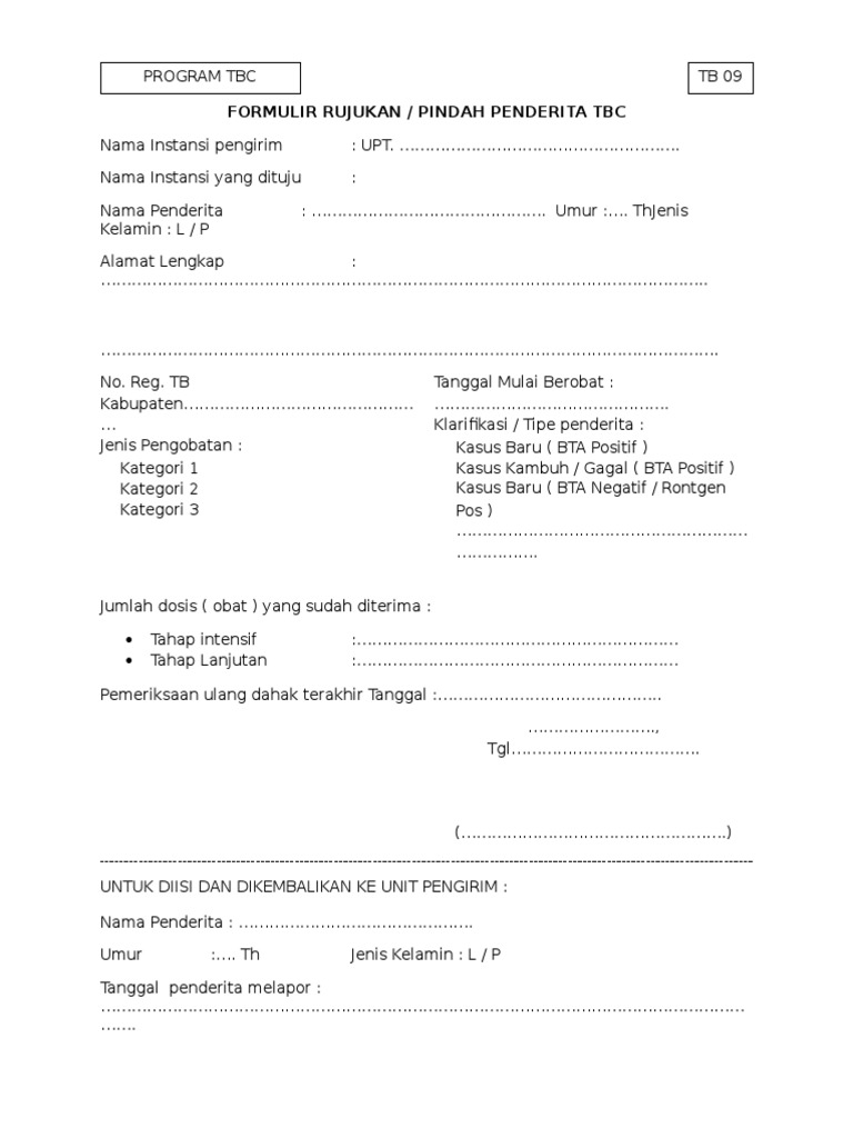 Formulir Rujukan Pindah TB | PDF