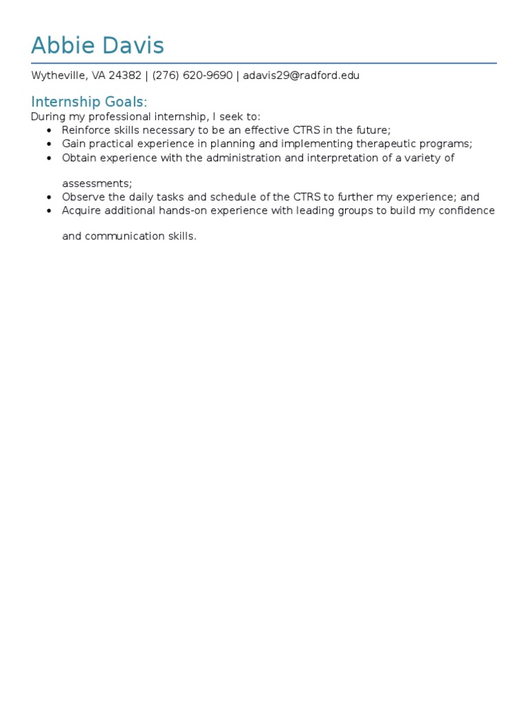 Internship Goals 2017 | PDF