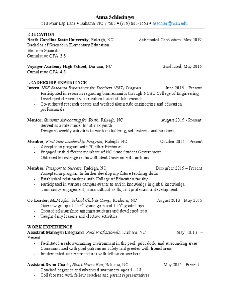 Anna Schlesinger's Education & Experience | PDF
