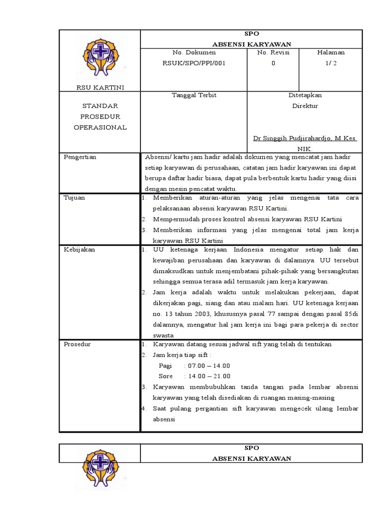 SOP Absensi Karyawan RSU Kartini | PDF