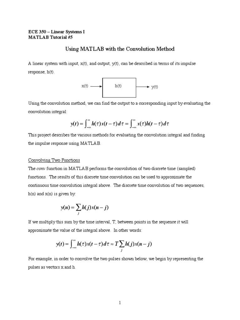 MATLab Tutorial #5 PDF | PDF | Convolution | Integral