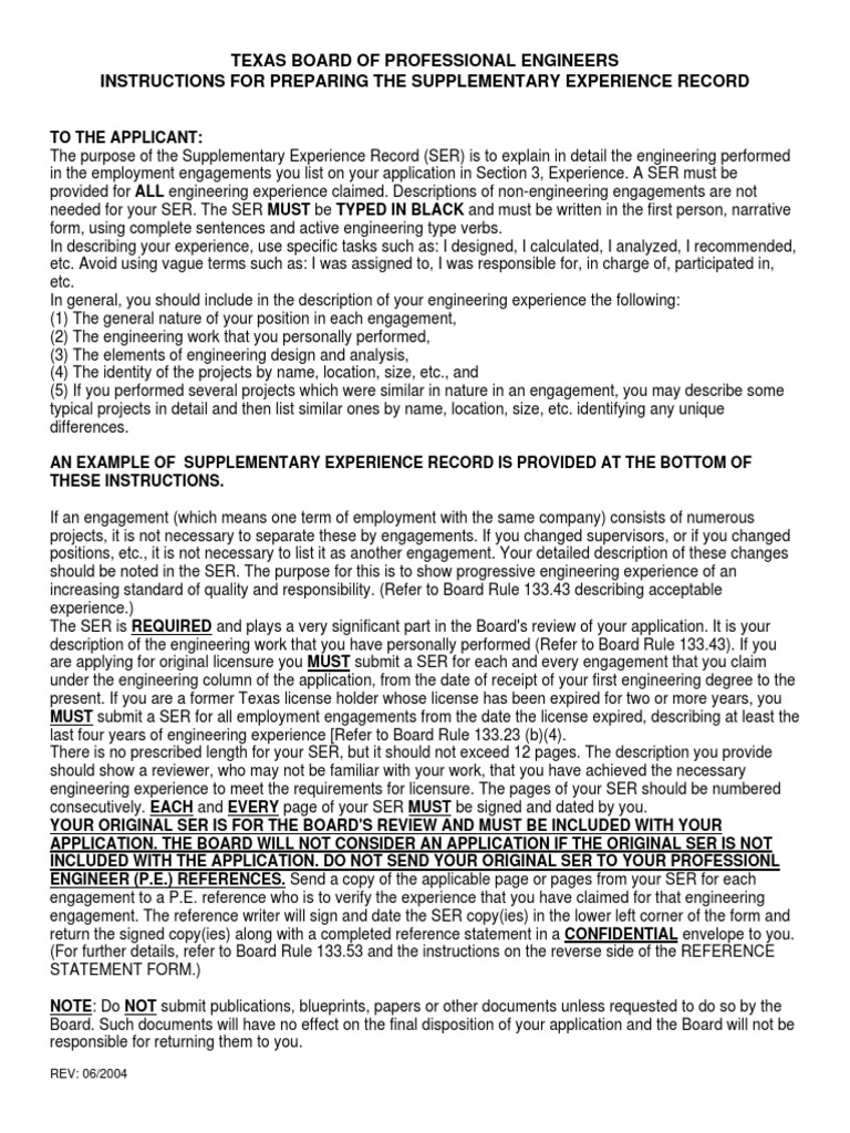 PE License SER Form | PDF | Engineering | Business