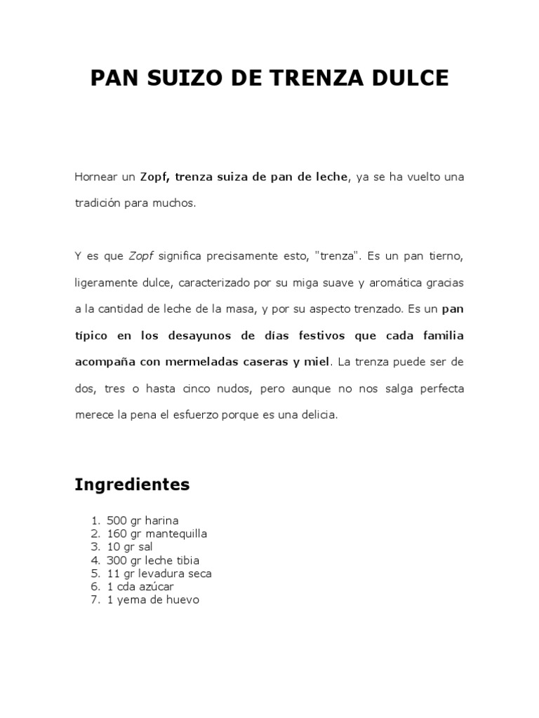 Pan Suizo de Trenza Dulce | PDF | Panes | Cocina europea