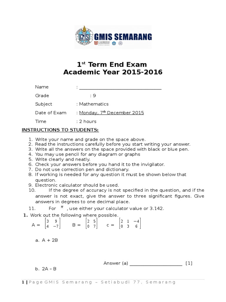 Grade 9 Mathematics Term 1 Exam Paper | PDF | Significant Figures ...