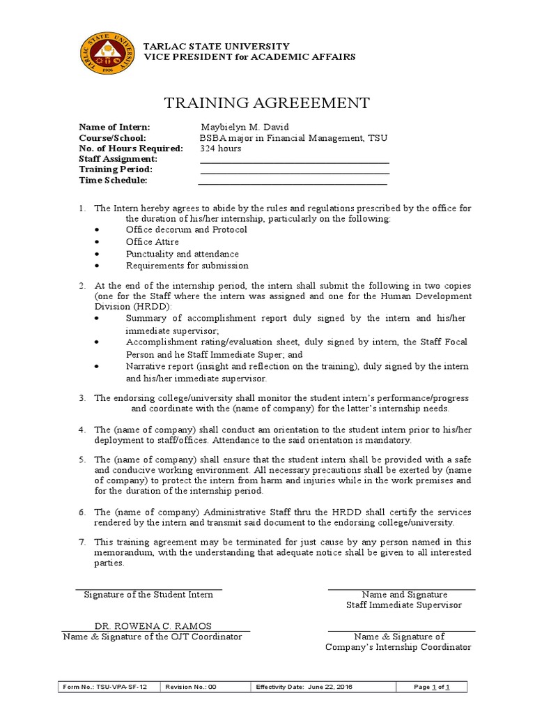4 - OJT - TRAINING - AGREEMENT - Docx Filename UTF-8''4 - OJT TRAINING AGREEMENT | PDF