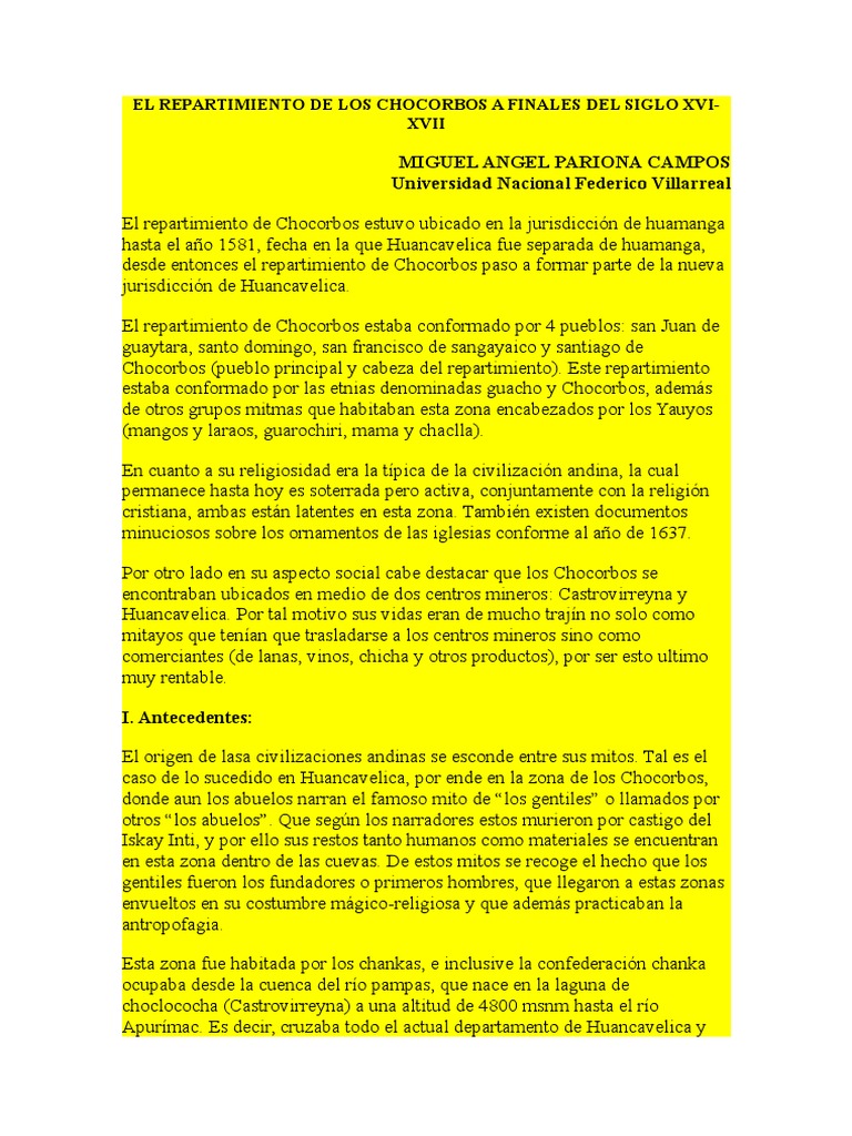El Repartimiento de Los Chocorbos A Finales Del Siglo Xvi | PDF ...