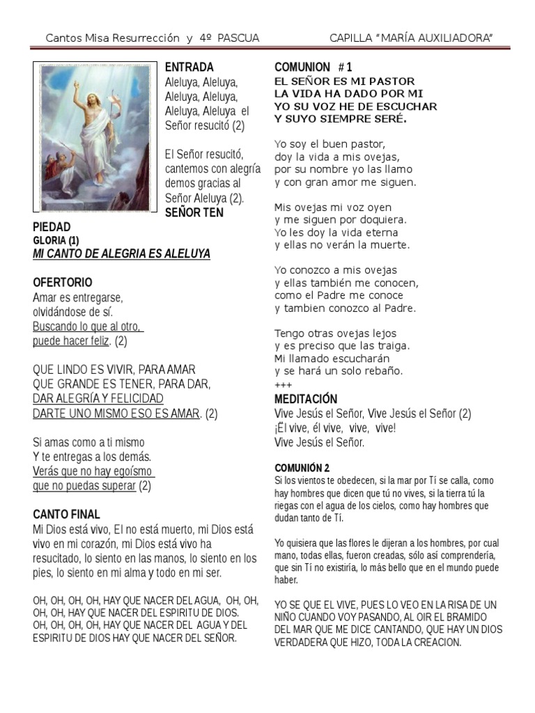 Dgo Resurrección. 4o Pascua. 2015 Hoja de Cantos | Misa (liturgia) | Pascua de Resurrección