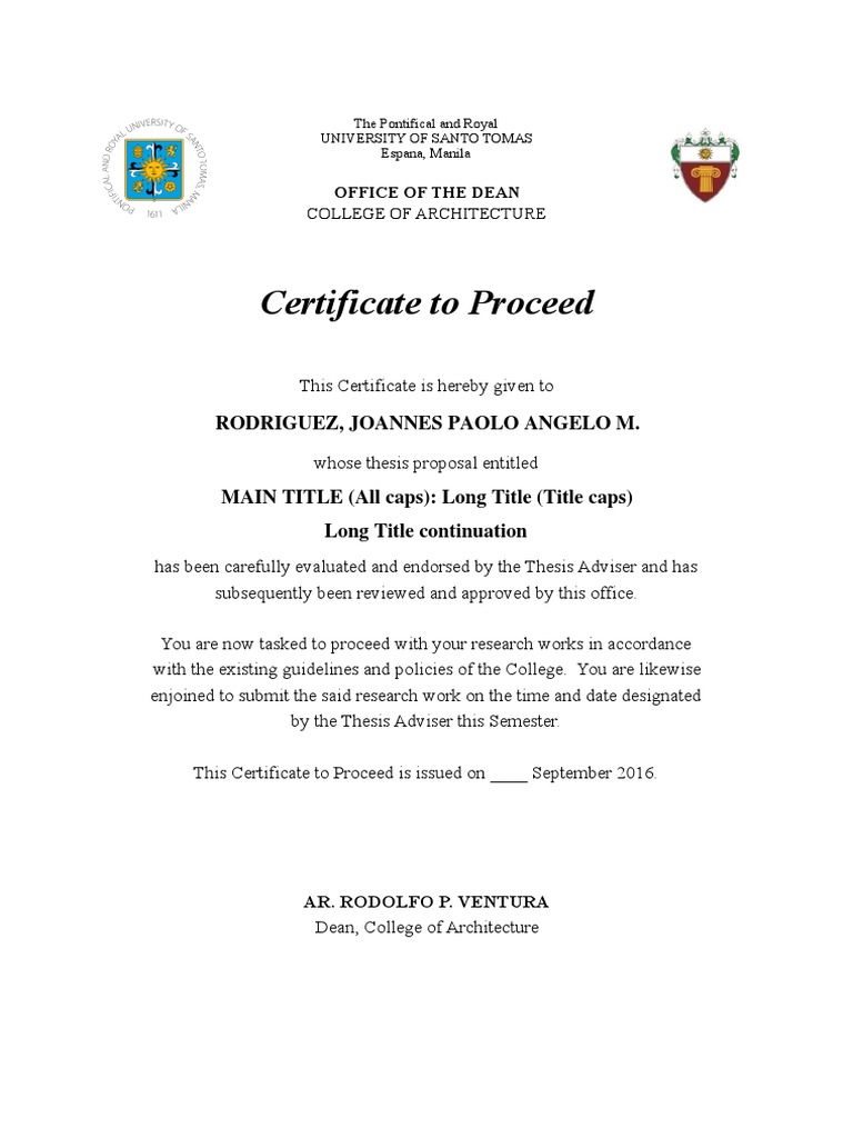 Thesis Certificate To Proceed Template | PDF