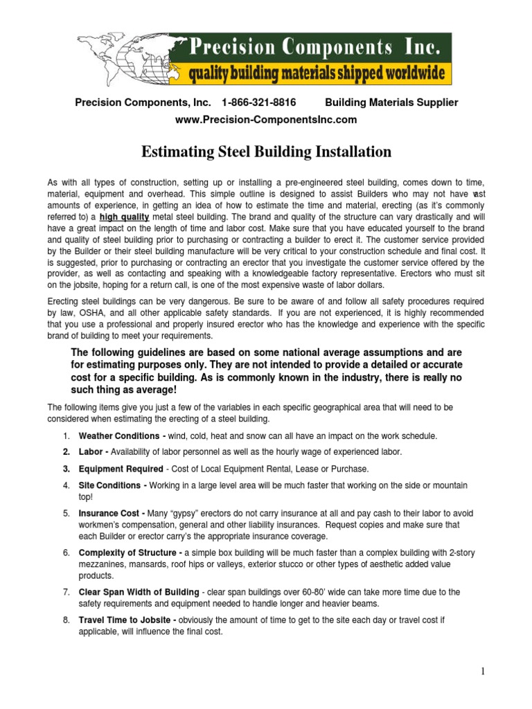 Estimating Steel Building Installation PDF | PDF