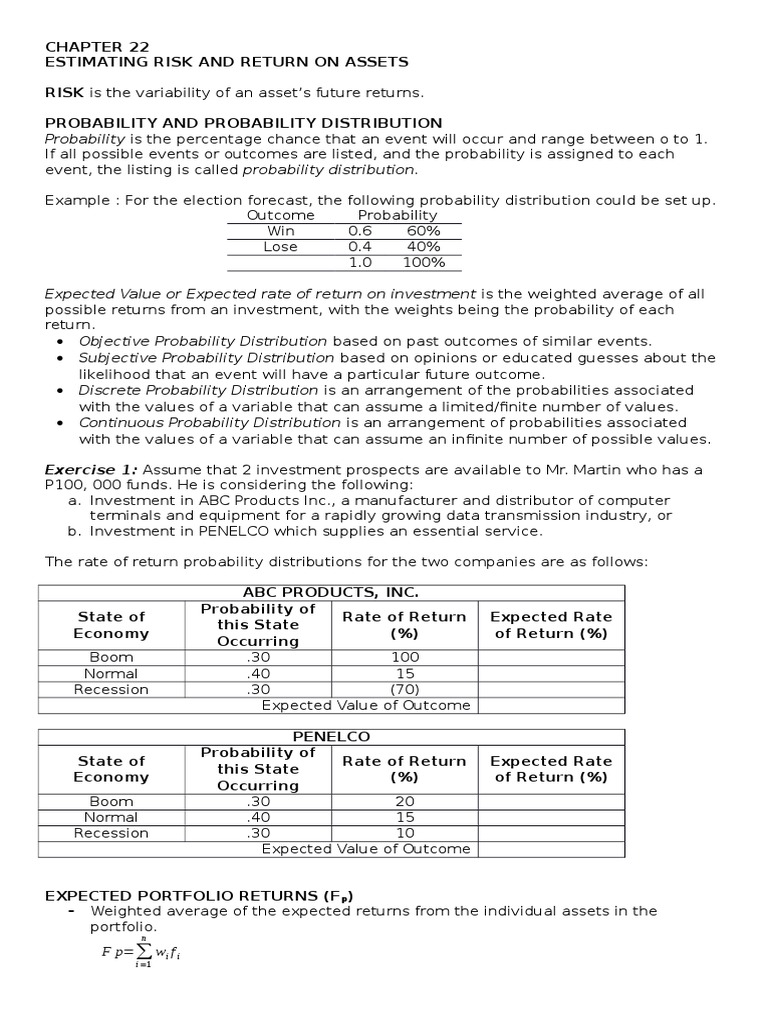 Chapter 22 Estimating Risk and Return On Assets | Download Free PDF ...