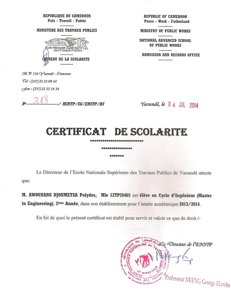 Certificat de Scolarite PDF | PDF