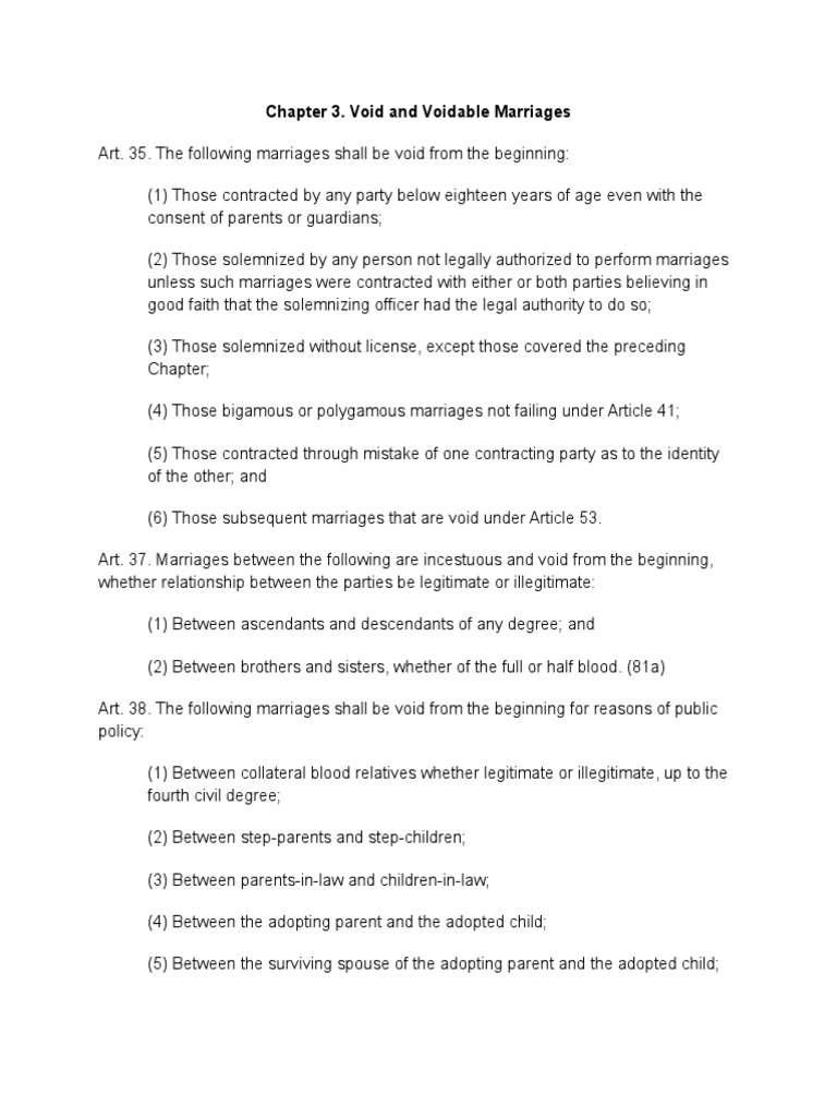 Chapter 3. Void and Voidable Marriages | PDF | Annulment | Marriage