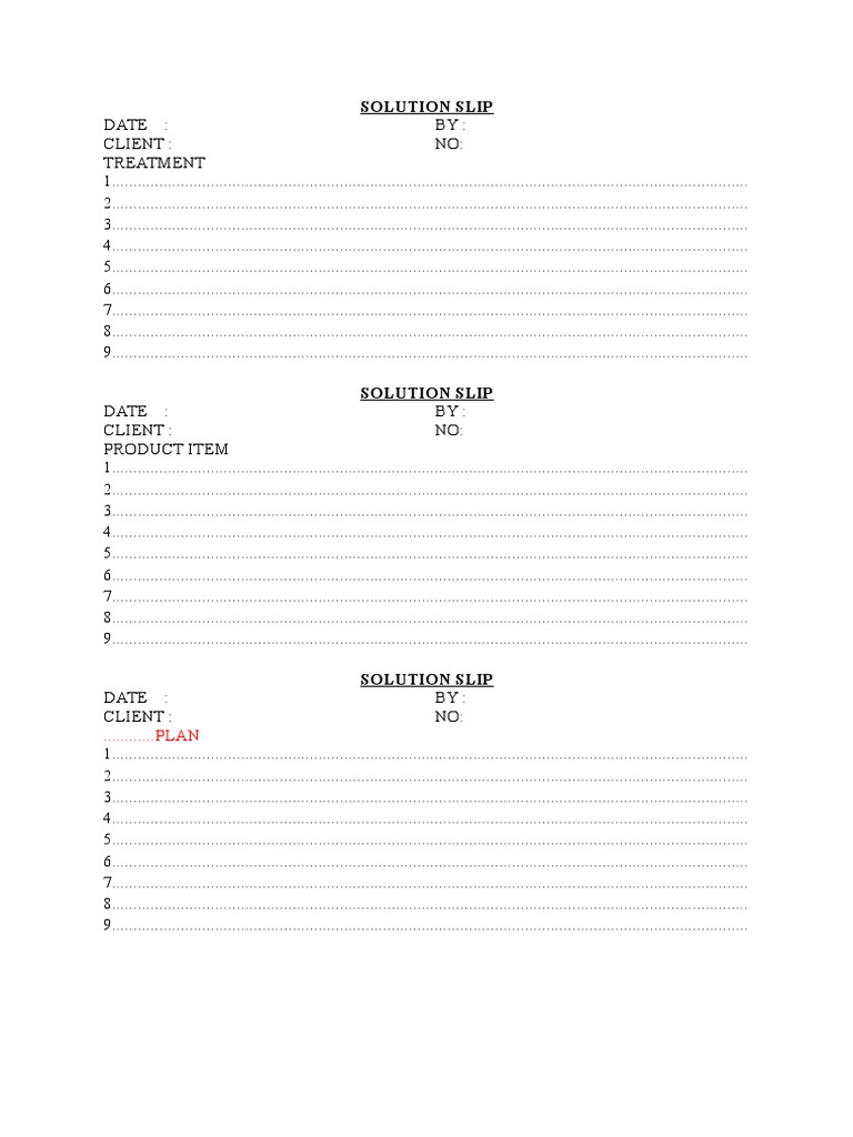 Solution Slip Template for Client Plans | PDF