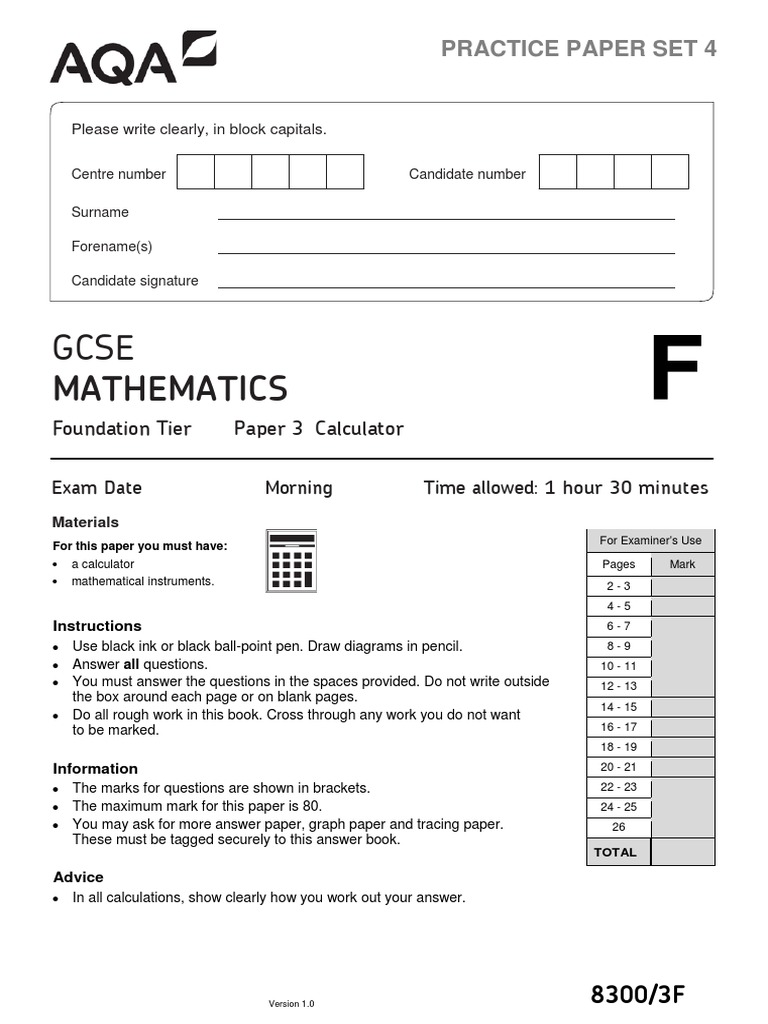 Aqa Gcse Mathematics-unit 3f-practice Paper-set 4-v1.1 | Pdf | Speed 