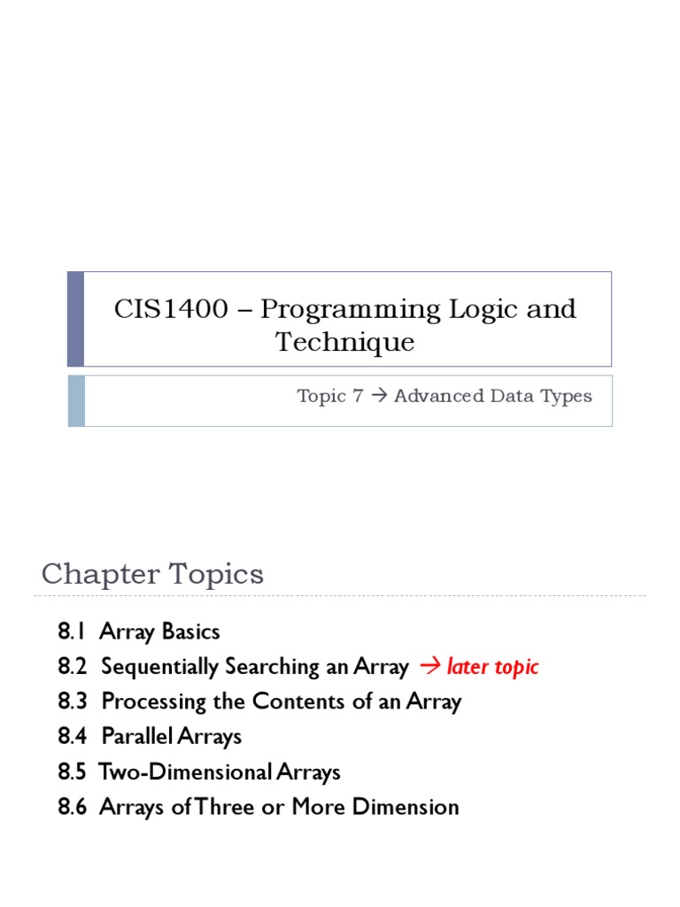 CIS1400 Array Techniques | PDF | Array Data Type | Array Data Structure
