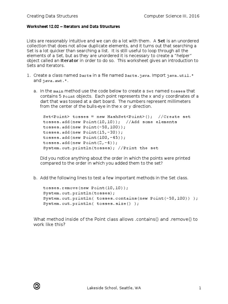 Worksheet 1202 Iterators And Data Structures Lakeside School Seattle Wa 1 Download Free 