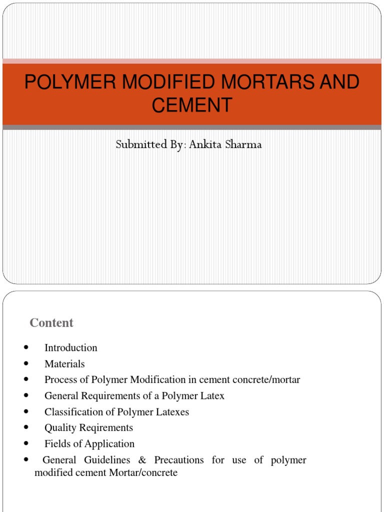Polymer Modified Mortars Overview | PDF | Mortar (Masonry) | Concrete