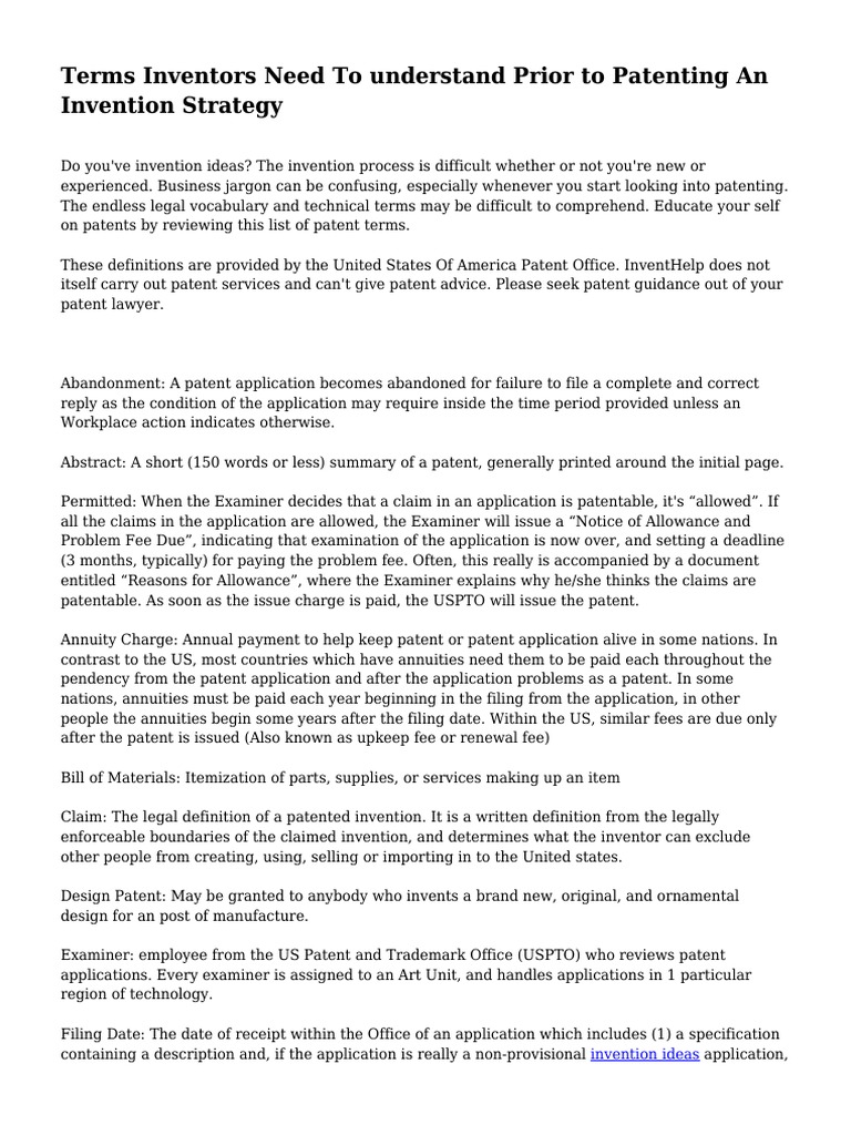 Essential Patent Terms for Inventors | PDF | Patent Application ...
