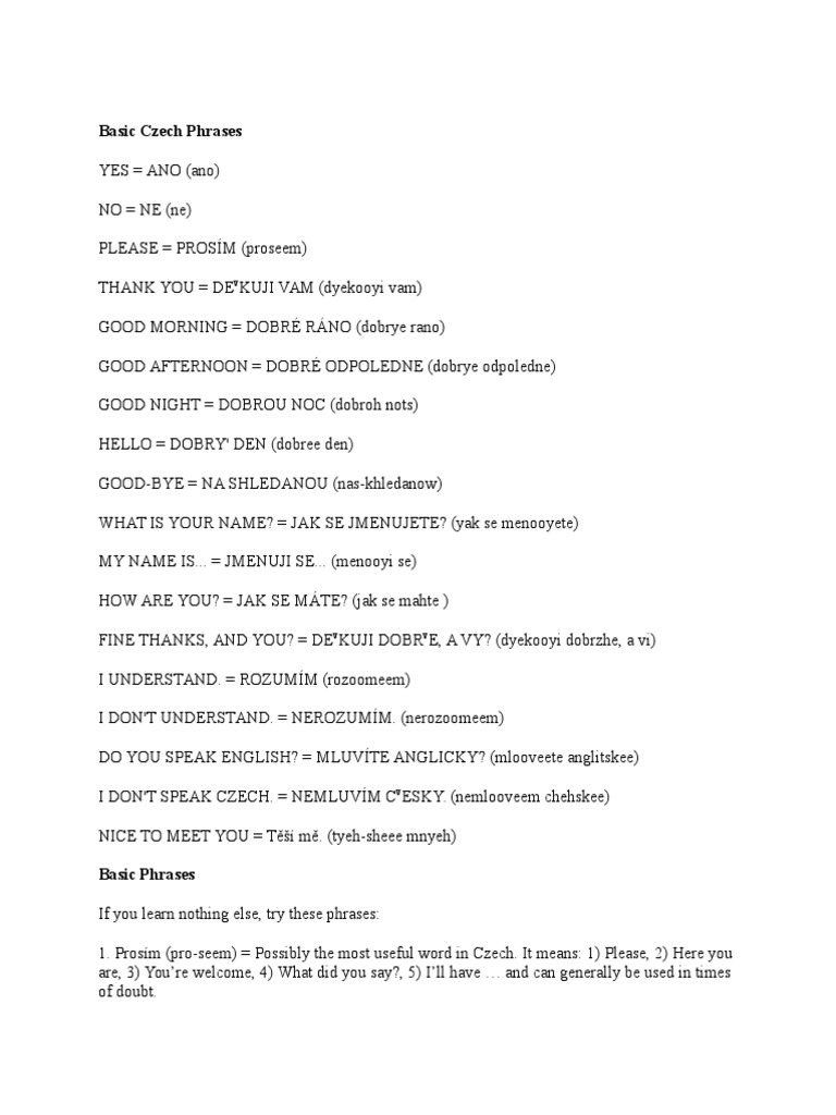 Basic Czech Phrases | Download Free PDF | Linguistics