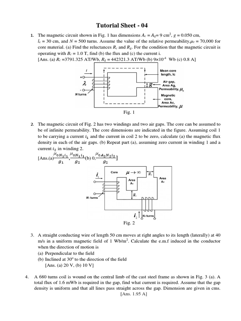 Analysis of Magnetic Circuits and Transformers: Tutorial Solutions | PDF | Inductance | Inductor