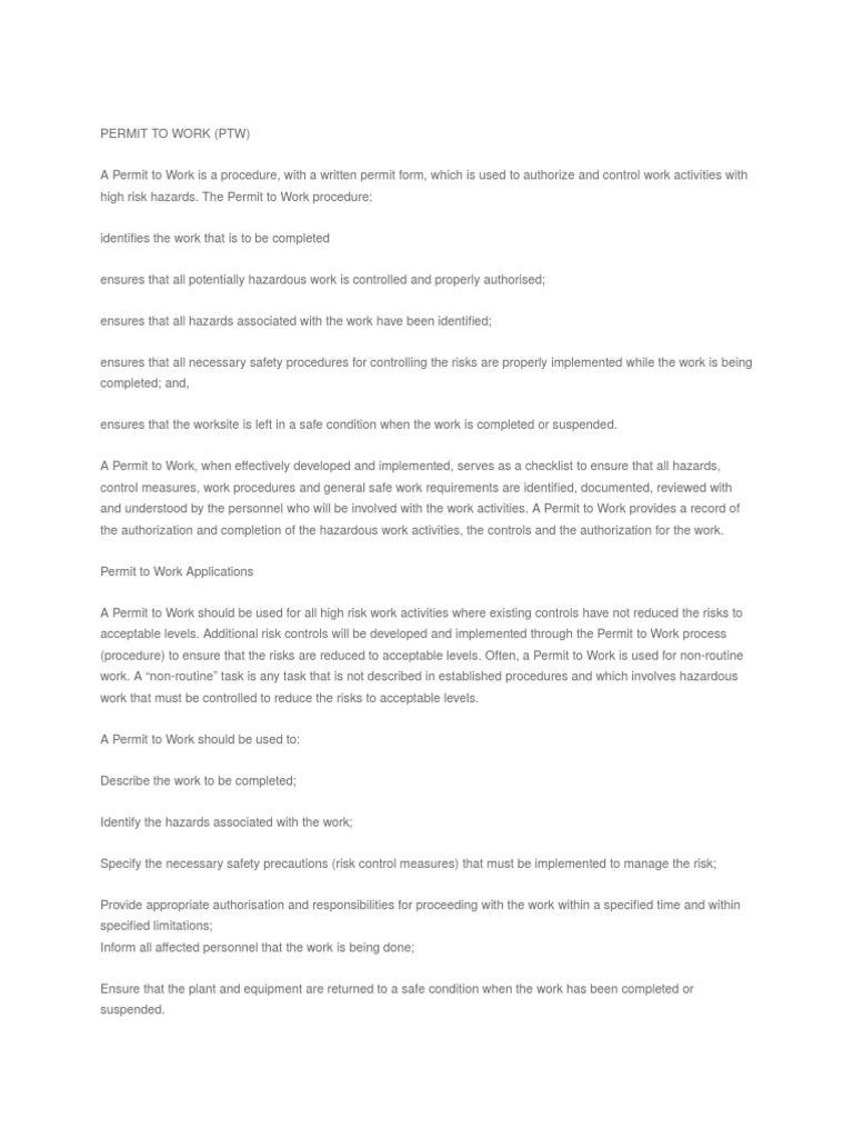 Permit To Work | PDF | Occupational Safety And Health | Safety