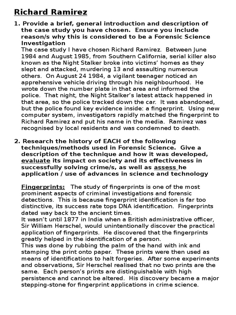 Richard Ramirez | Fingerprint | Pathology