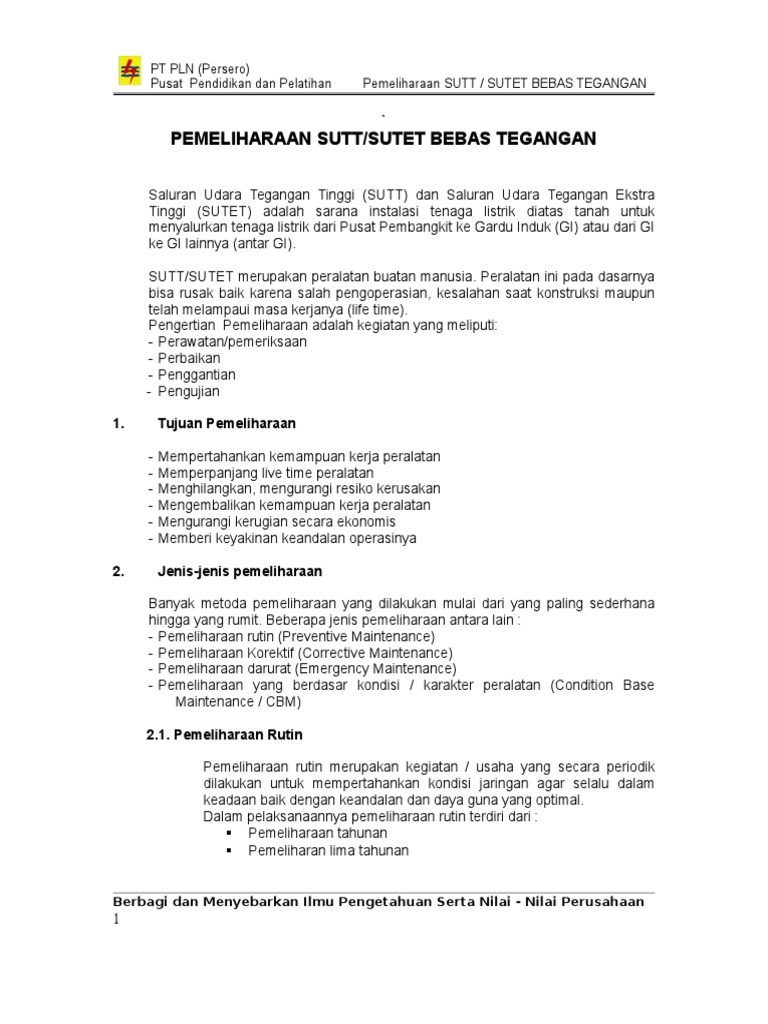 Pemeliharaan SUTT SUTET | PDF