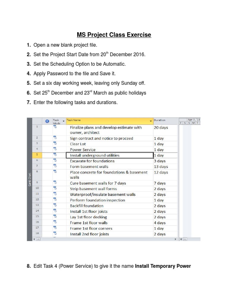 MS Project Class Exercise | PDF | Framing (Construction)