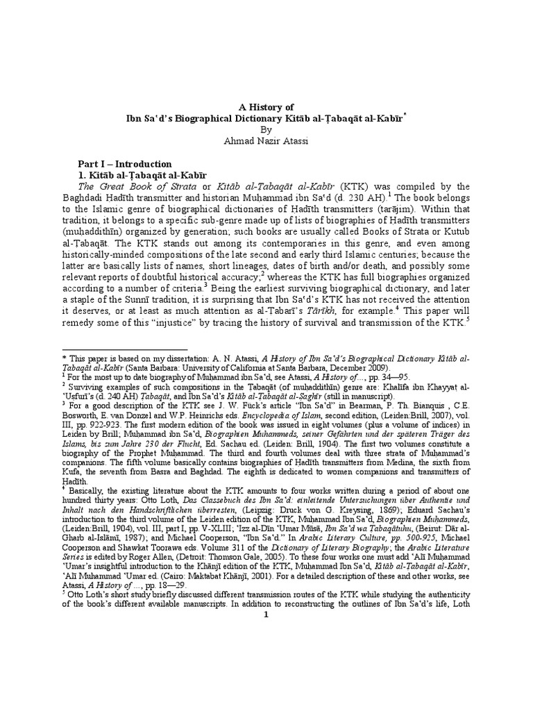 A History of Ibn Sads Kitab Al-Tabaqat A | PDF