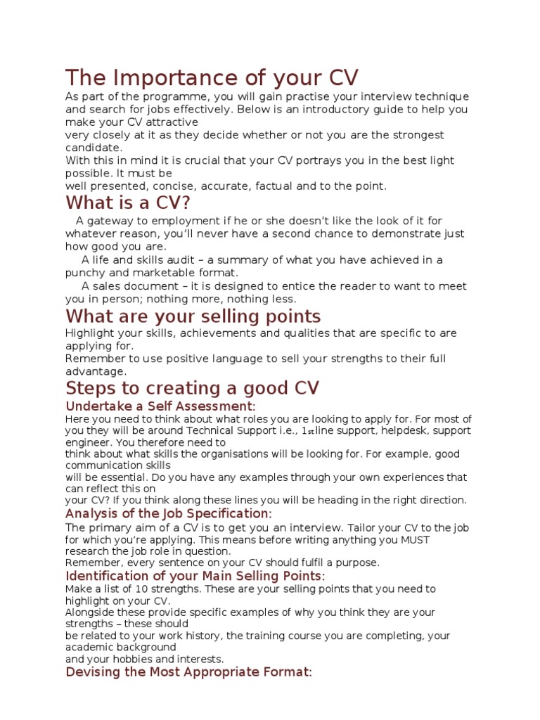The Importance of Your CV | PDF | Résumé | Cognition