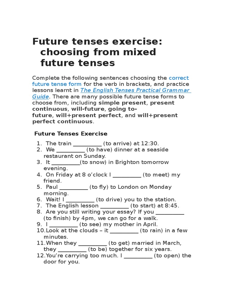 Future Tenses Exercise | PDF
